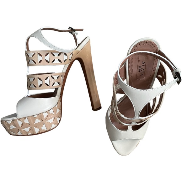 Alaia | Shoes | Alaia White Nude Laser Cut Platform Heels Eu 37 | Poshmark